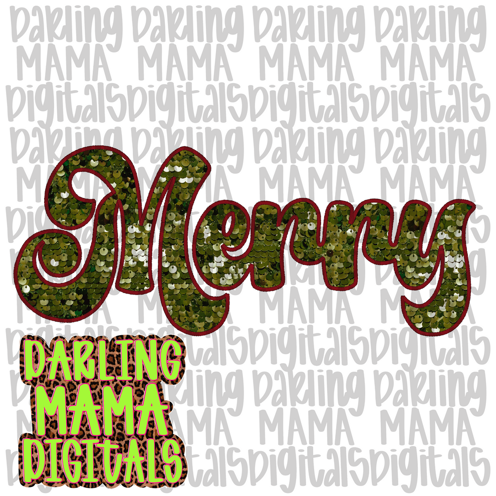 Dark green faux sequin and embroidery merry – Darling Mama Digitals