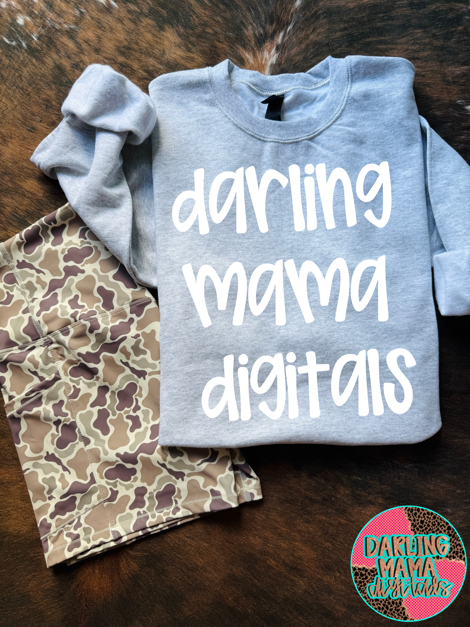 Ash Grey Sweatshirt Duck camo shorts – Darling Mama Digitals