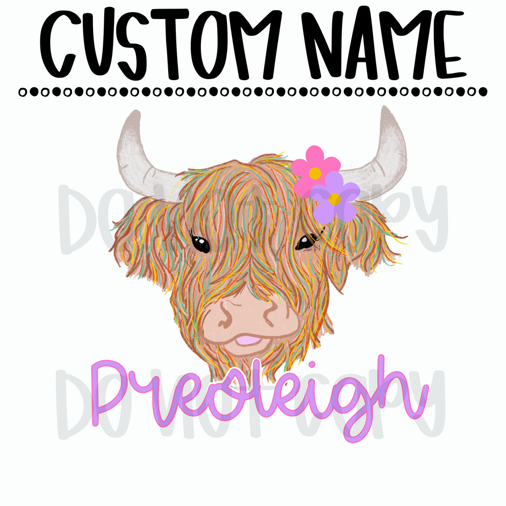Girls Highland Cow Custom name – Darling Mama Digitals
